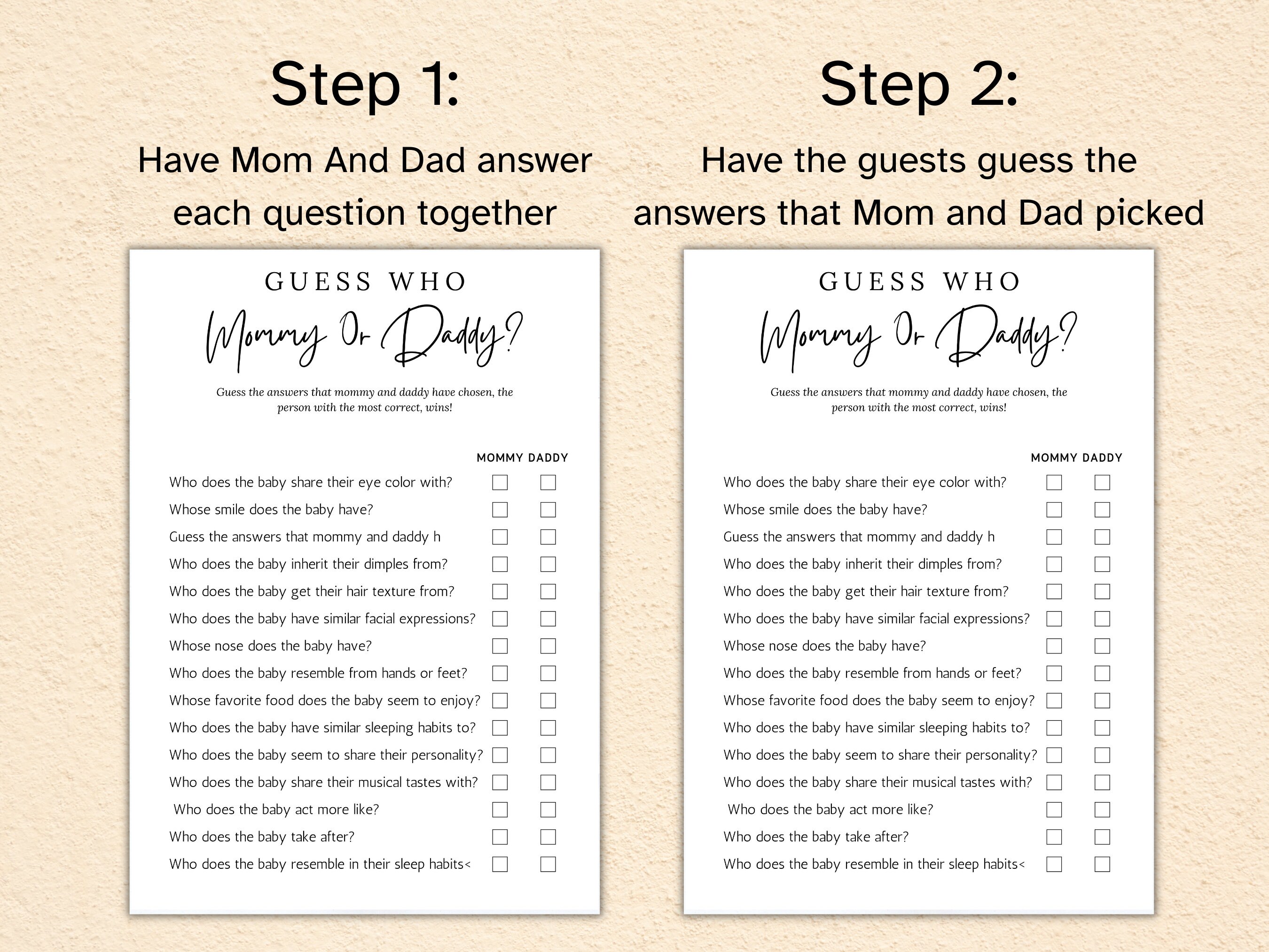 Modern Mommy or Daddy Baby Game Guess Who Said It Baby Game - Etsy