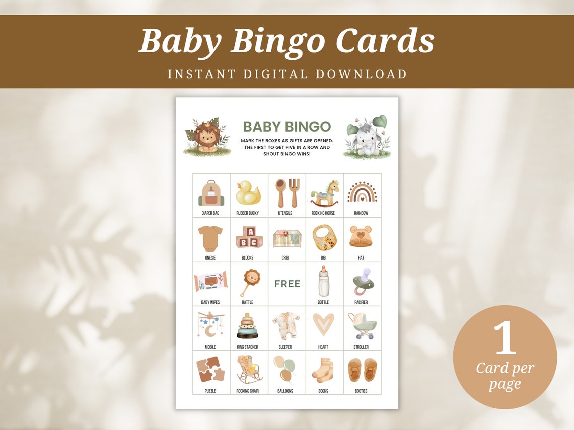 Printable Safari Baby Shower Bingo Cards Bundle, Safari Baby Shower ...
