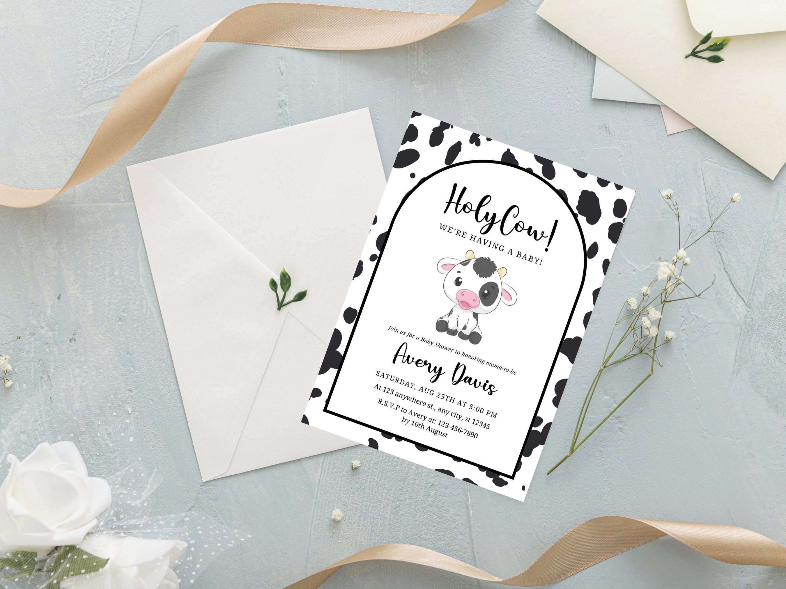 Editable Holy Cow Baby Shower Invitation, Girl Cow Baby Shower Invite ...