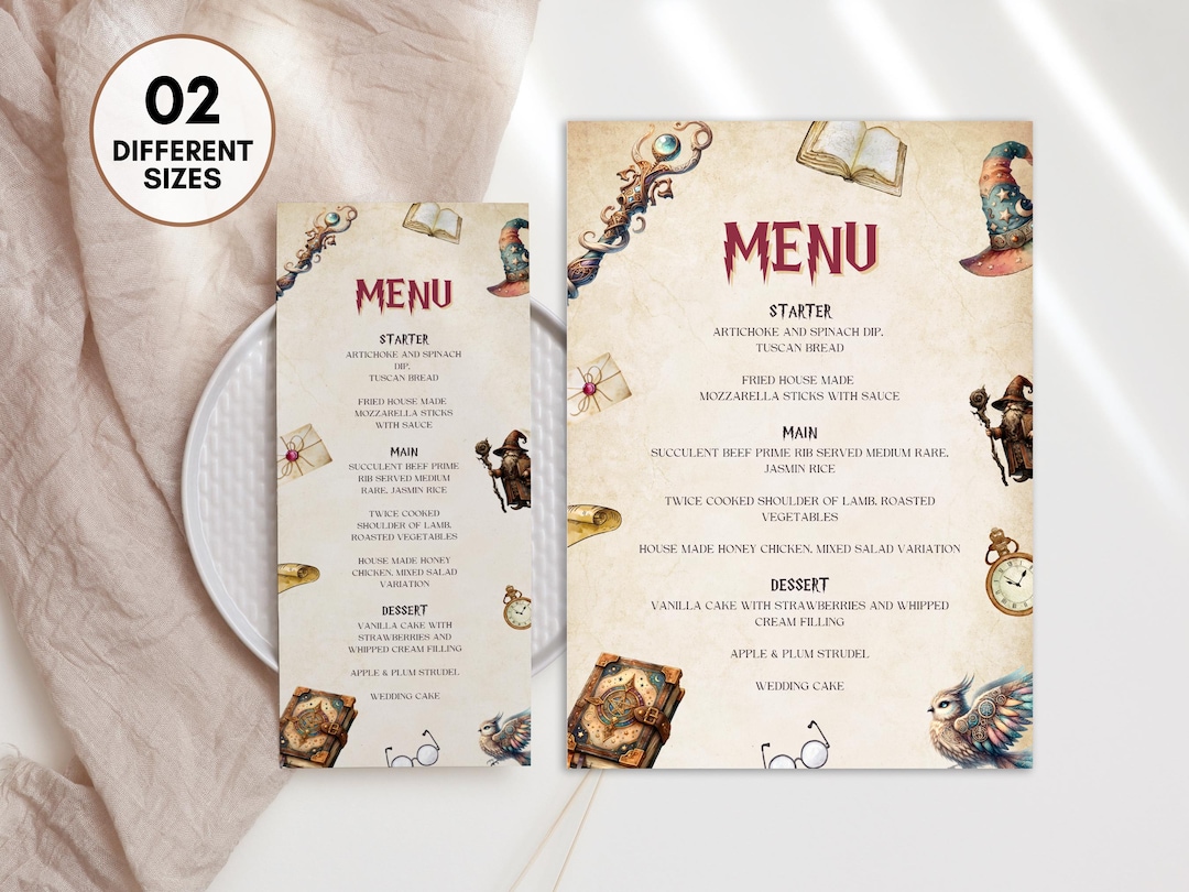Wizard Theme Menu Card Template, Editable Magical Theme Menu Card ...
