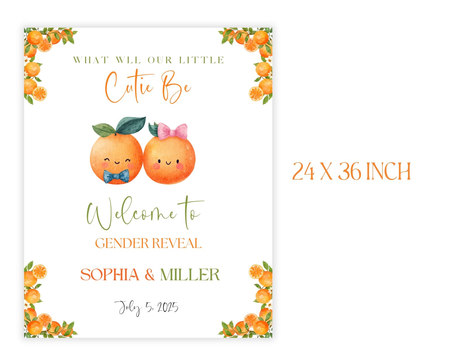 Cutie Theme Gender Reveal Welcome Sign | Orange Fruit Baby Shower| What ...