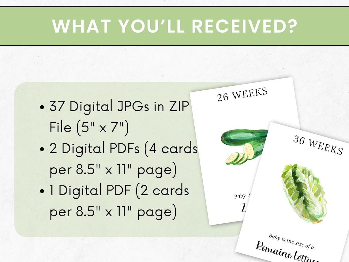 Pregnancy Milestone Cards, Bump Size Cards, Fruits and Vegetables ...