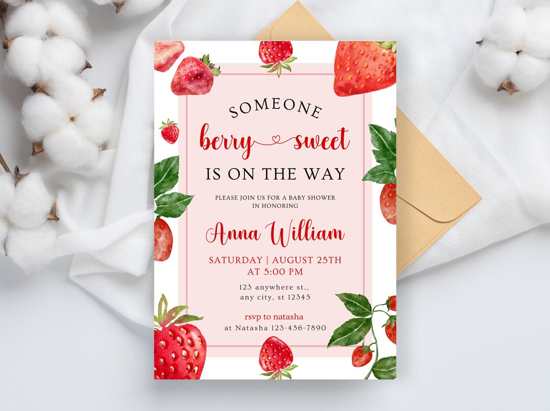 Editable Berry Sweet Baby Shower Invitation, Blush Berry Sweet Invite, Berry Sweet Baby Shower ...