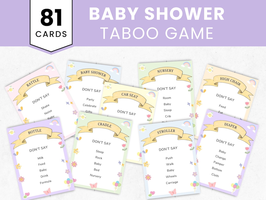 Baby Shower Taboo Card Game , Printable Baby Shower Taboo Cards, Baby ...