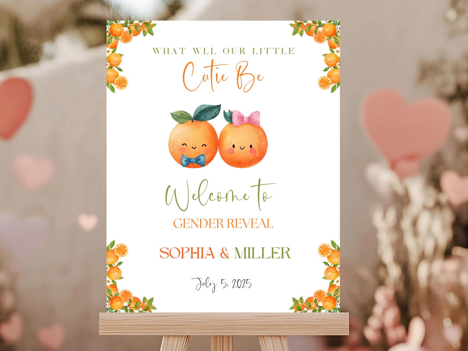 Cutie Theme Gender Reveal Welcome Sign | Orange Fruit Baby Shower| What ...