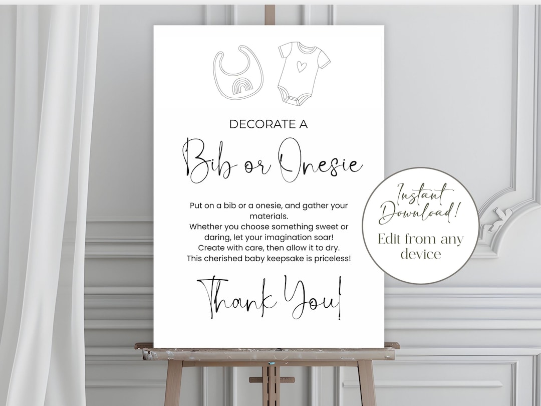 Decorate a Bib or Onesie Sign Printable | Baby Shower Activity Sign ...