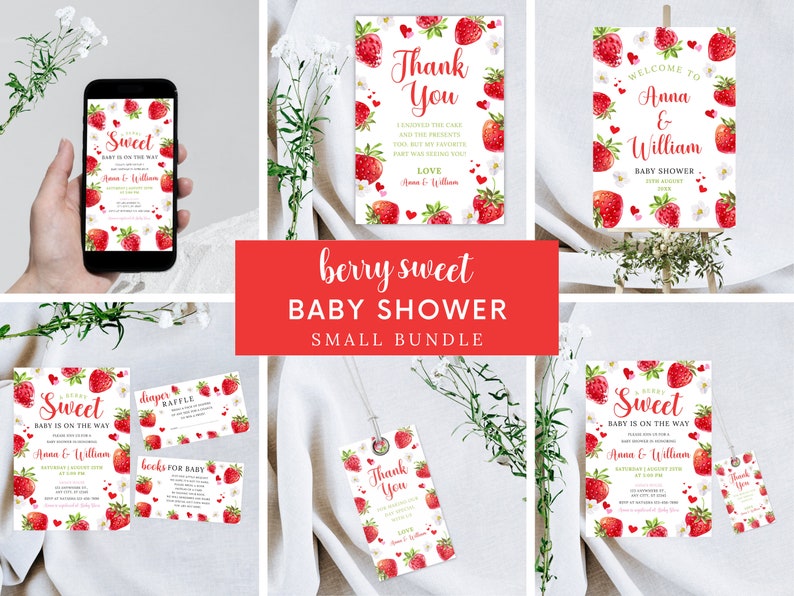 Editable Berry Sweet Baby Shower Bundle, Strawberry Baby Shower ...
