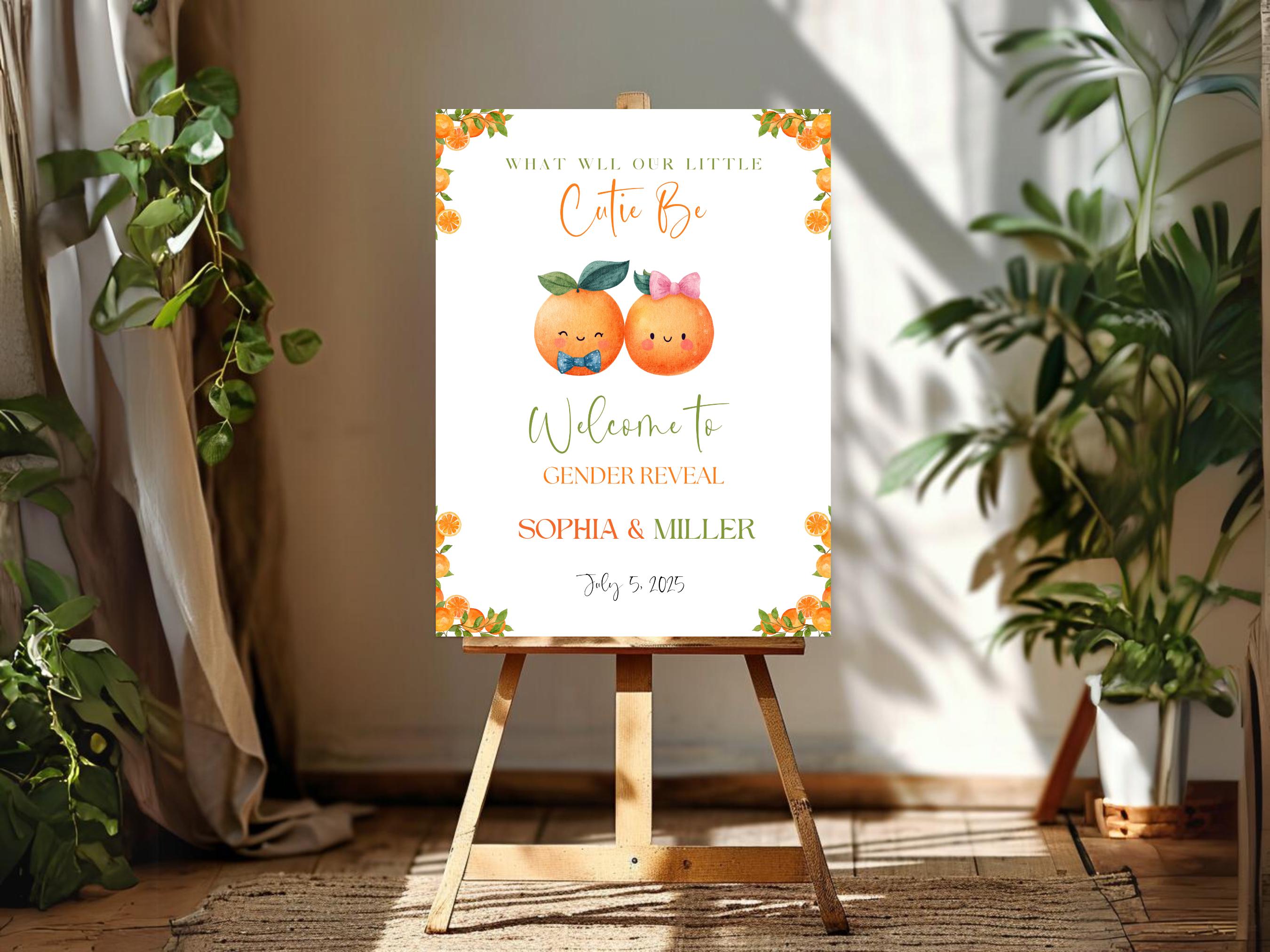 Cutie Theme Gender Reveal Welcome Sign | Orange Fruit Baby Shower| What ...