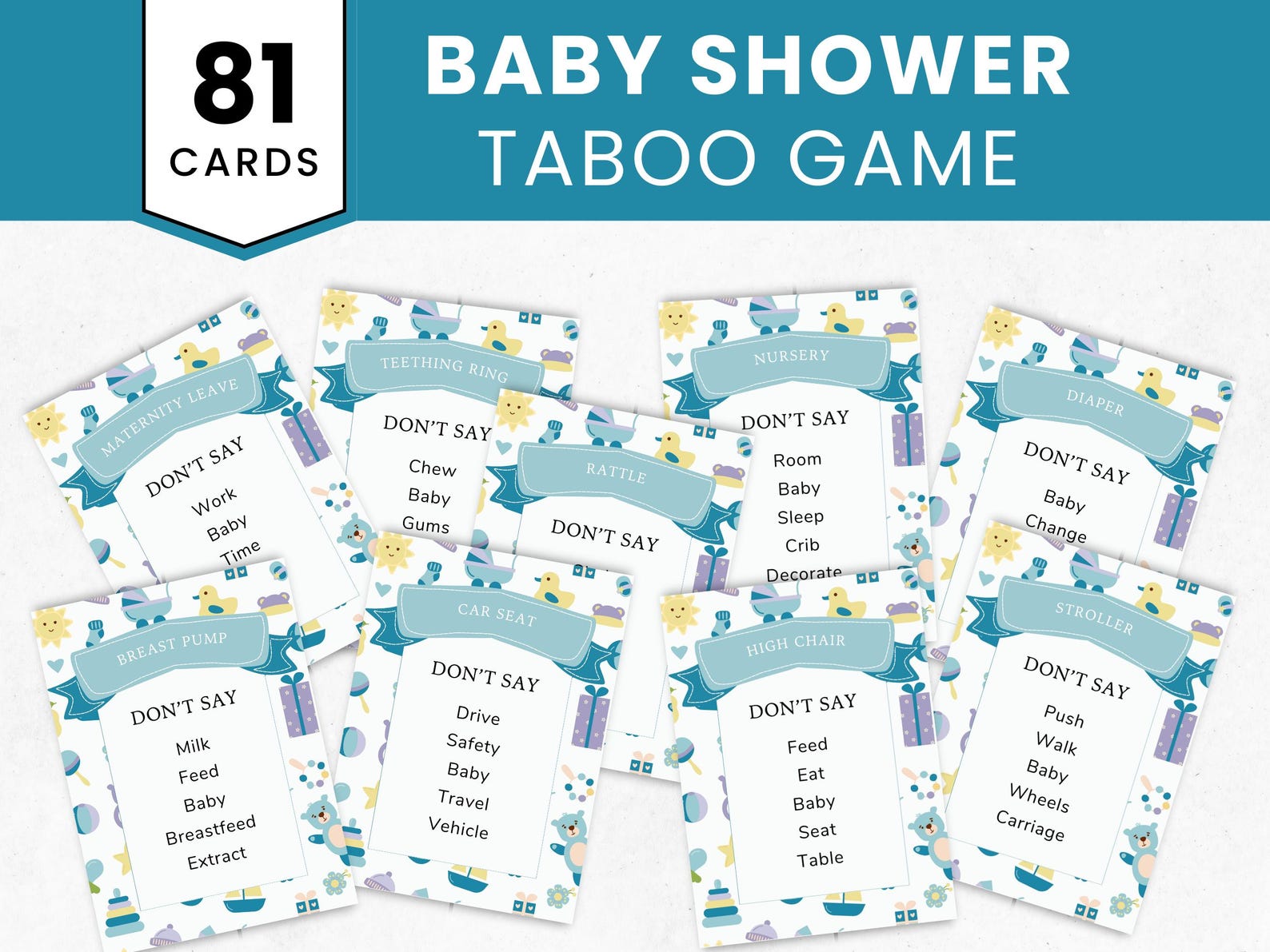 Baby Shower Taboo Card Game , Printable Baby Shower Taboo Cards, Baby ...