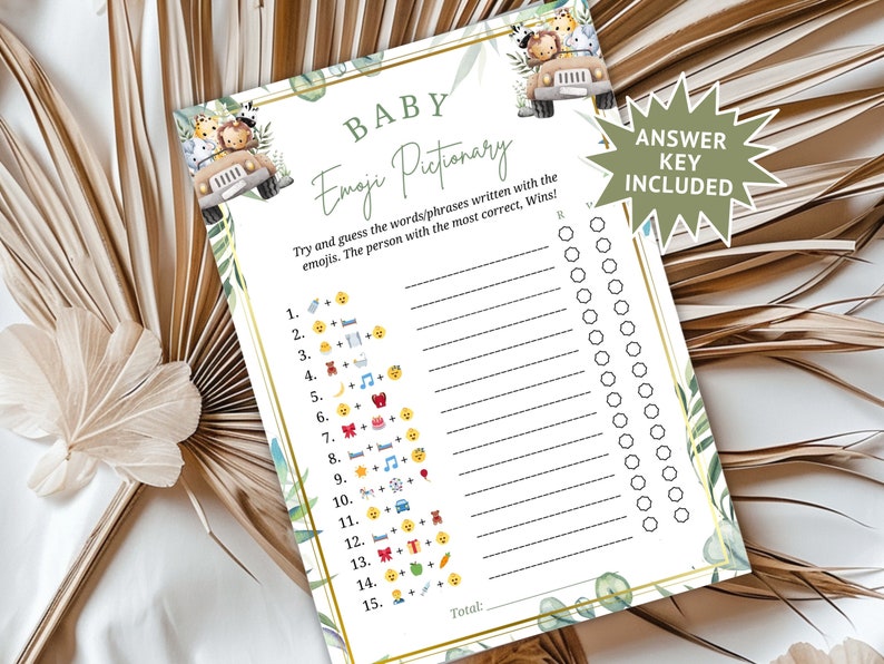 Safari Baby Shower Games Printable Children's Book Emoji Pictionary ...