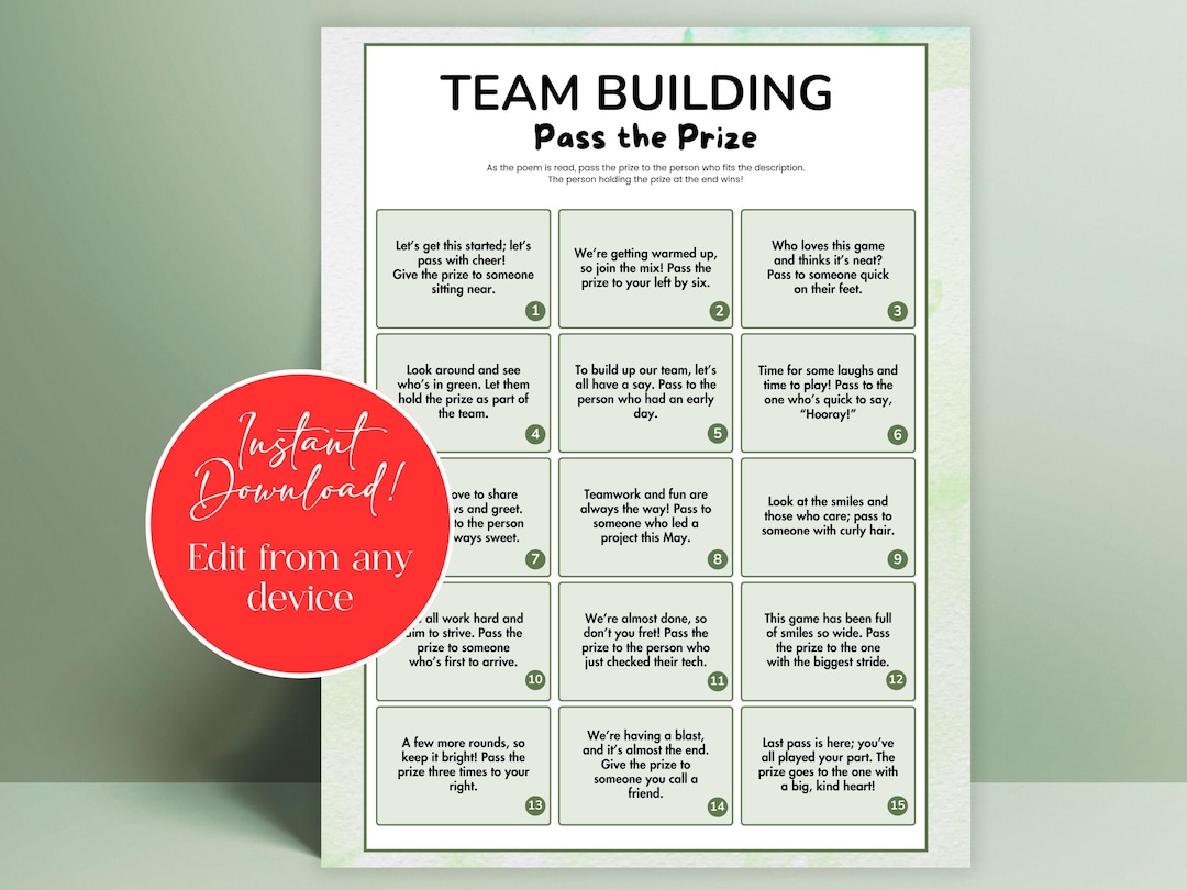 Team Building Pass the Prize Game, Team Building Activity, Pass the ...