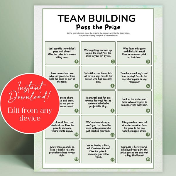 Pass the Prize Work Party - Etsy