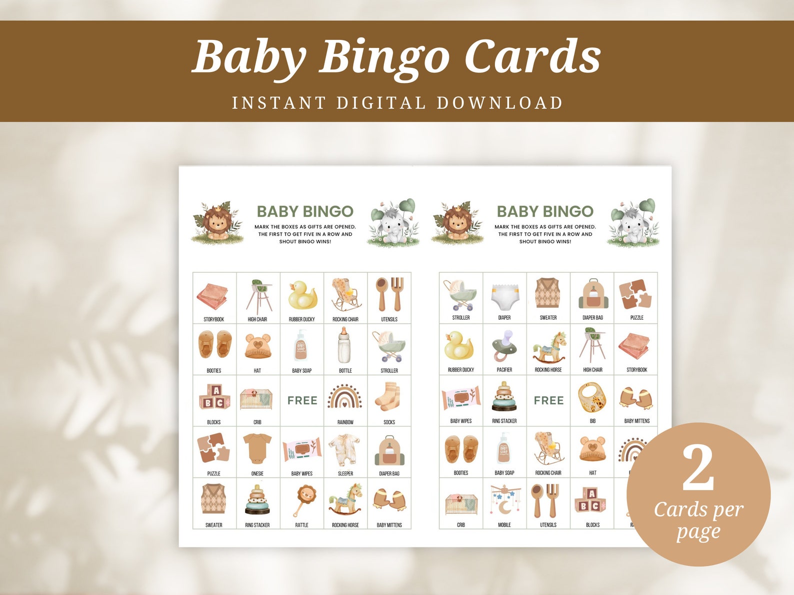 Printable Safari Baby Shower Bingo Cards Bundle, Safari Baby Shower ...