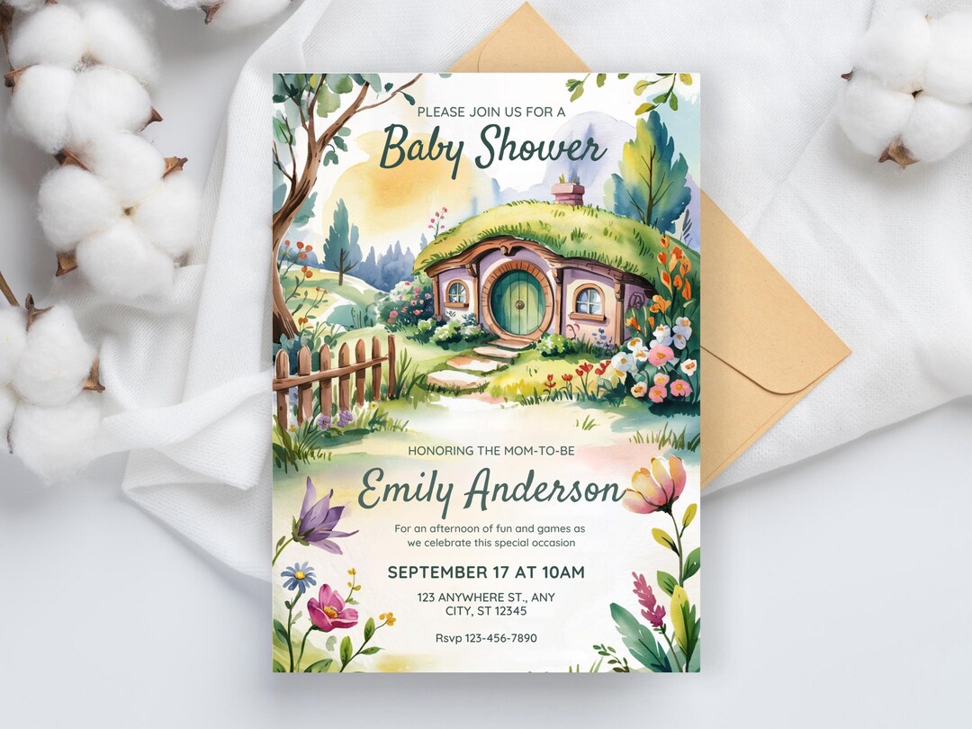 Geeky Baby Shower Invitation, Hobbit House Woodland Theme, Nerdy Baby ...