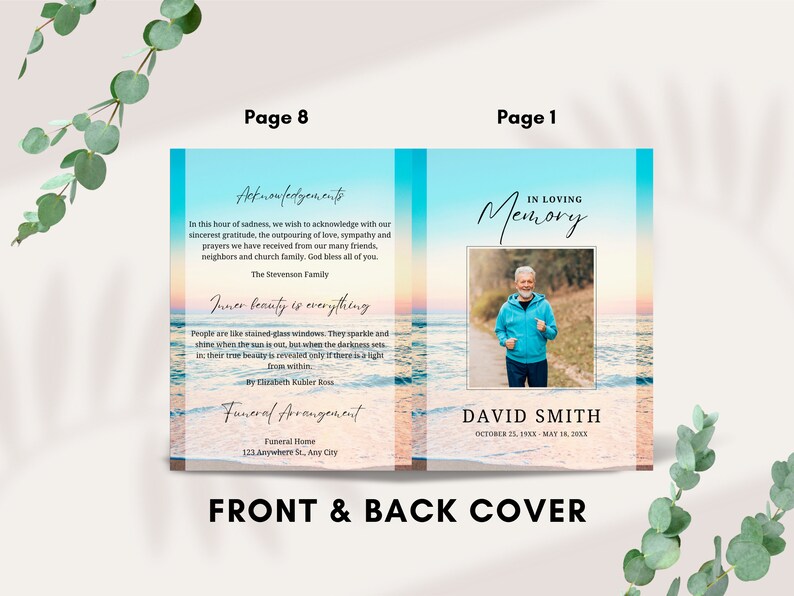 Editable Funeral Program , Bi-fold Obituary Template, Funeral Memorial ...
