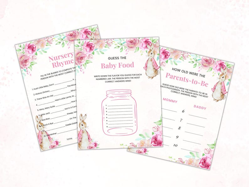 Peter Rabbit Baby Shower Games Bundle, Girl Baby Shower Games Package ...