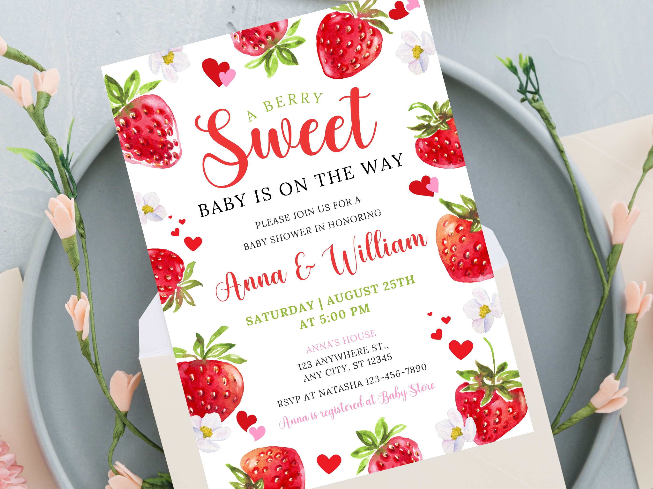 Editable Berry Sweet Baby Shower Invitation, Blush Berry Sweet Invite, Berry Sweet Baby Shower ...
