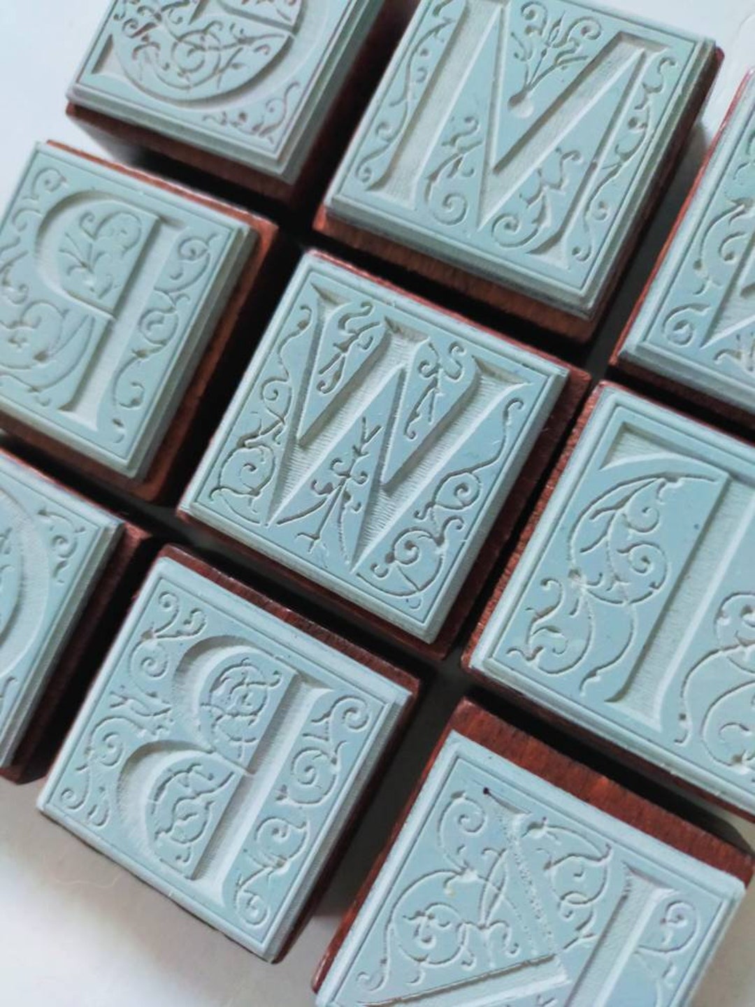 Monogram Rubber Stamp With Wooden Handle, Single Letter Label, Alphabet ...