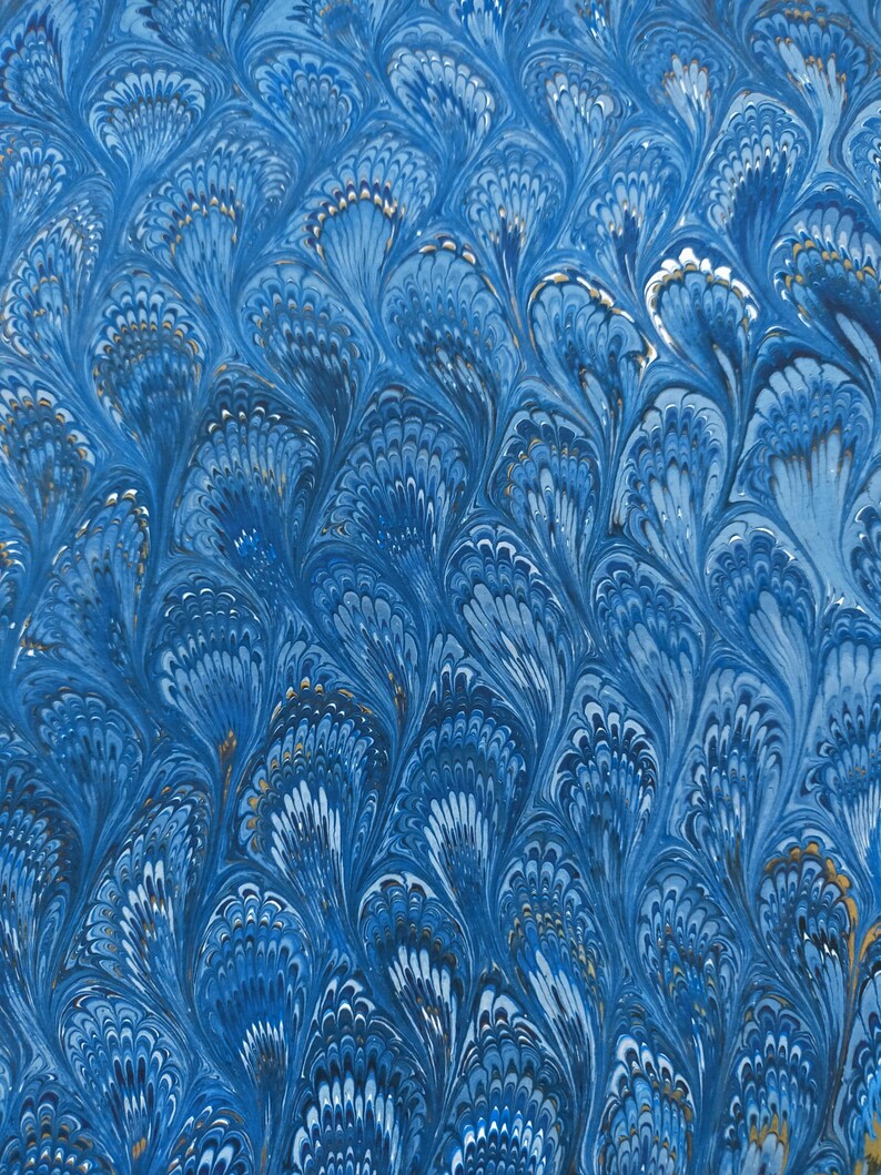 Hand Marbled Sheet of Dark Blue Paper -bookbinding Paper - Decoupage ...