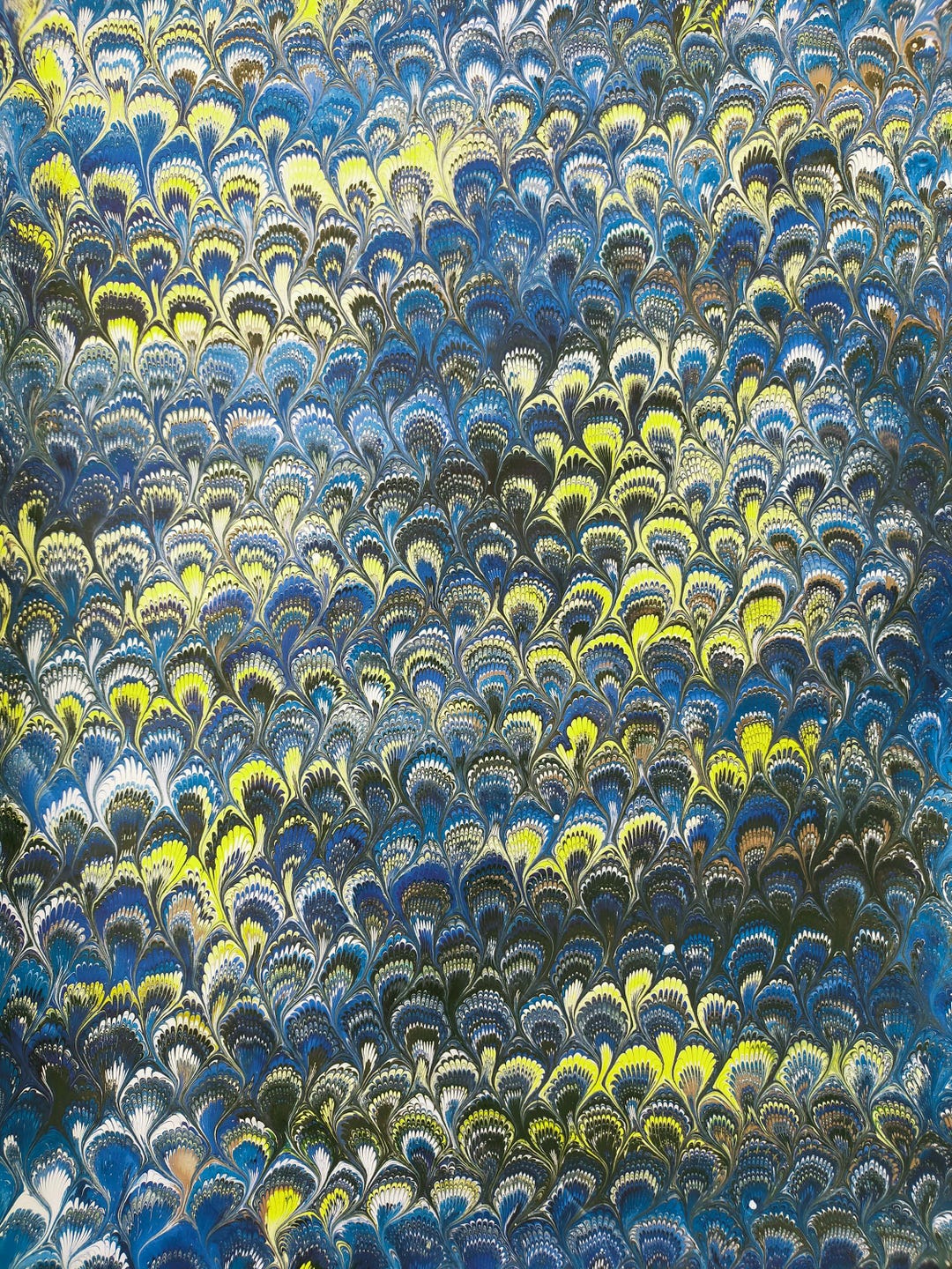 Hand Marbled Sheet of Paper - Midnight Blue and Yellow Bookbinding ...