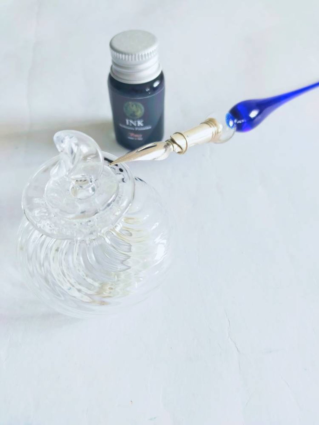 Murano Glass Dip Pen, Inkwell and Ink Bottle Set. Glass Inkwell for ...