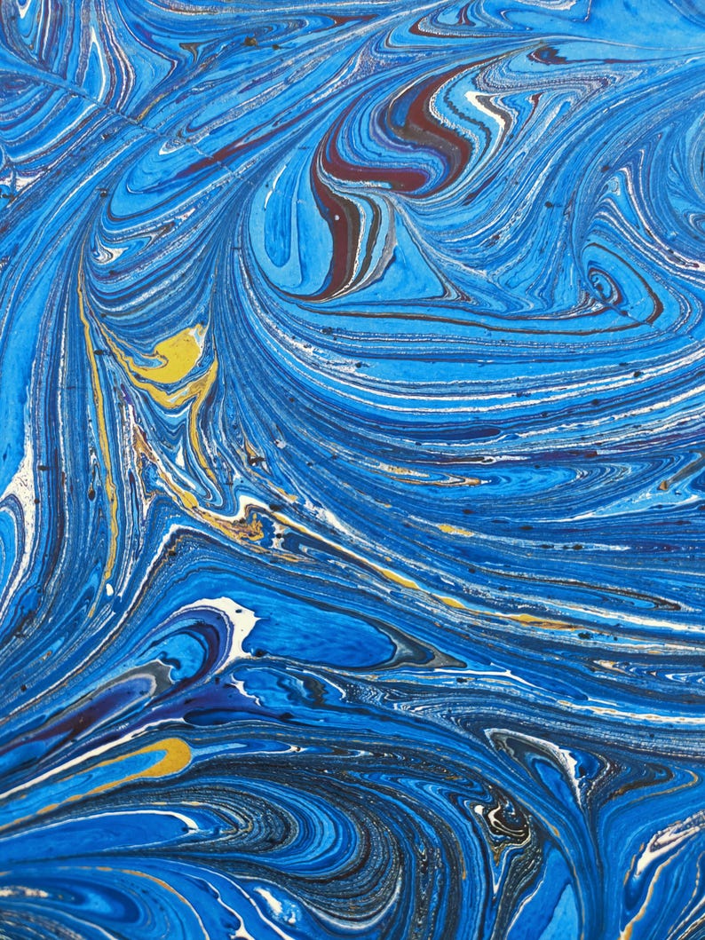 Hand Marbled Sheet of Paper - Blue Marble Design - Etsy