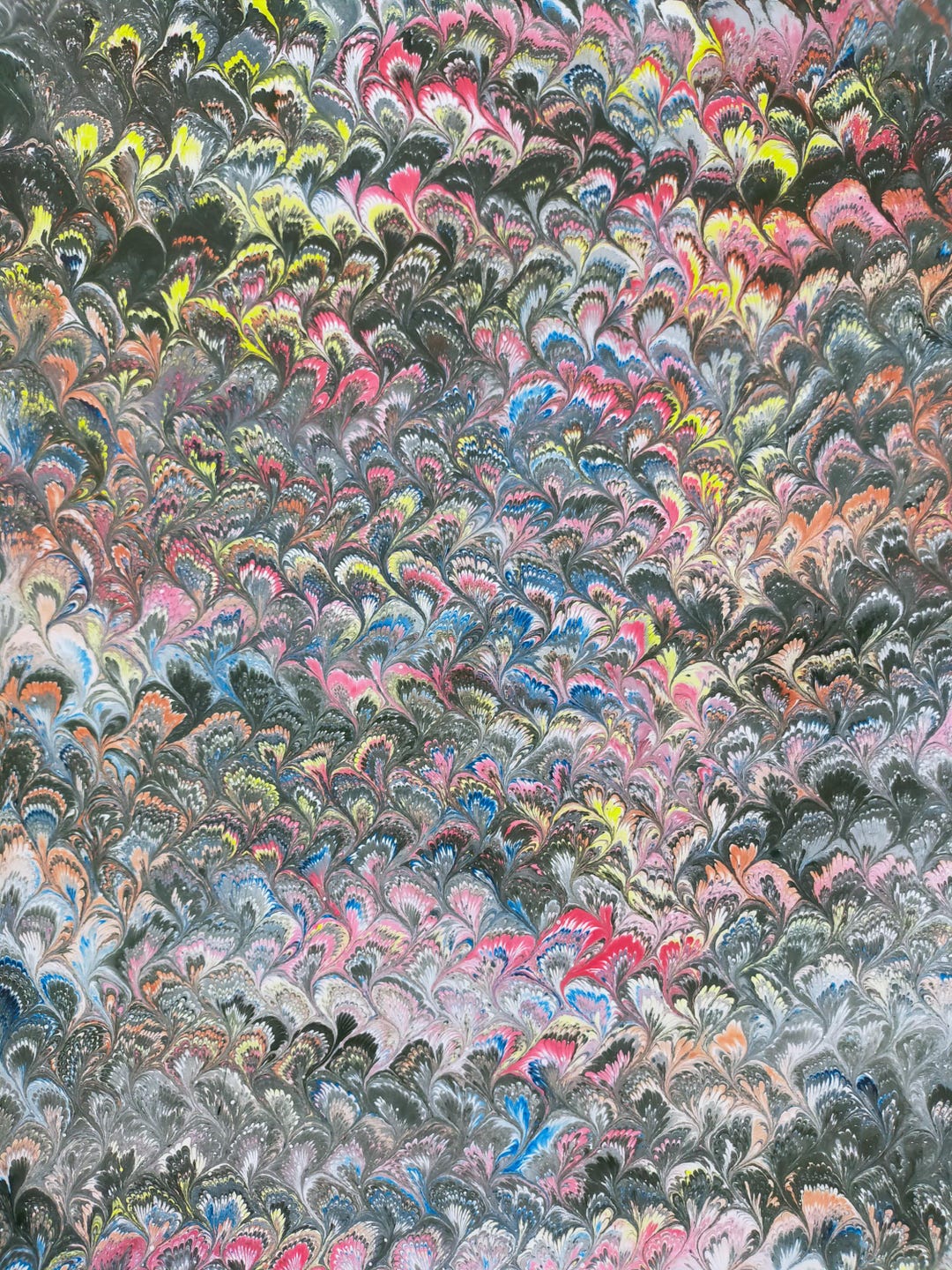 Hand Marbled Sheet of Multicolor Peacock Paper - Bookbinding Paper ...