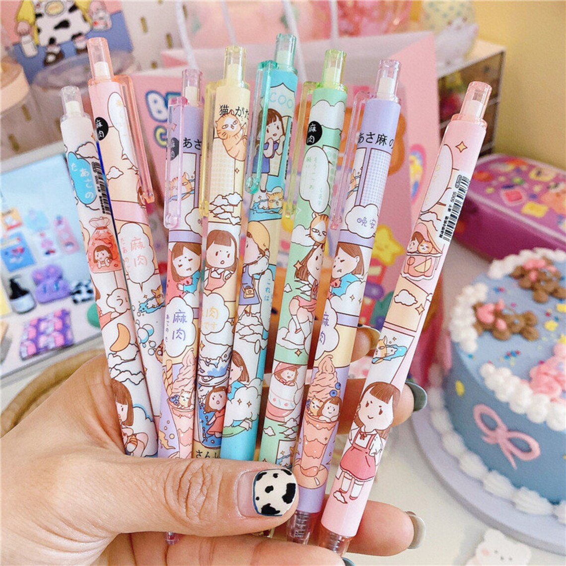 Cute Girl Gel Pen Set of 6 | Etsy