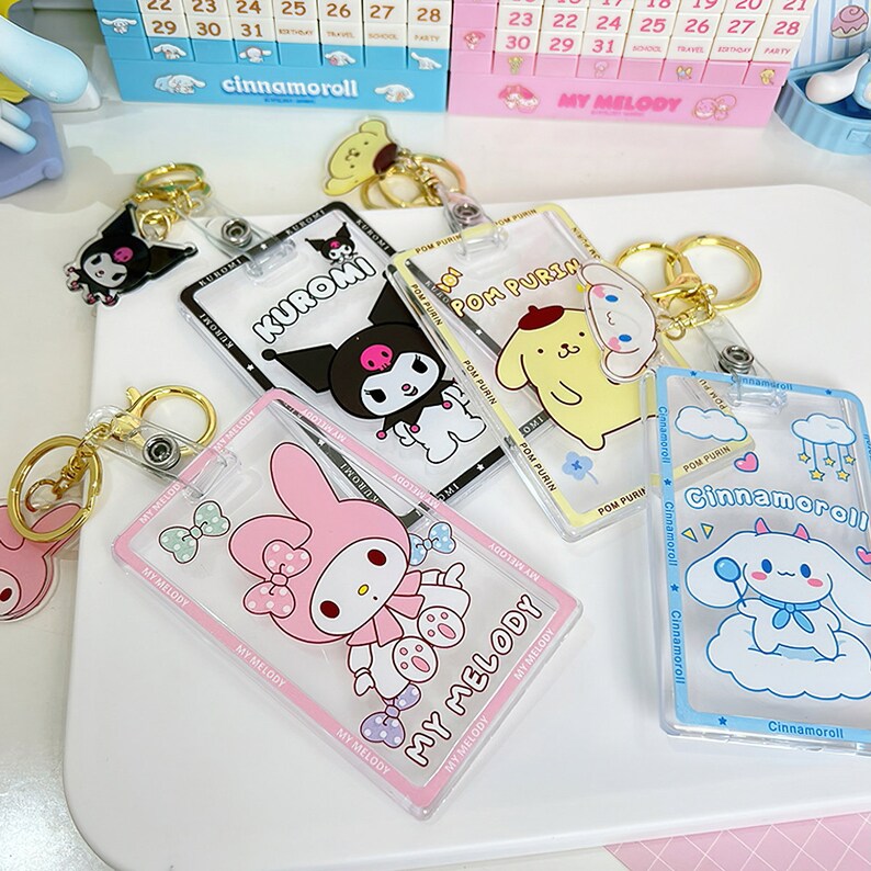 Cute Transparent Plastic Card Holder Cartoon Keychain Girl - Etsy
