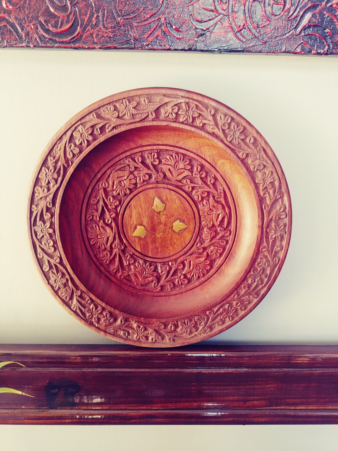 Beautiful Handmade Wood Serving Round Plate, Decorative Round Serving ...