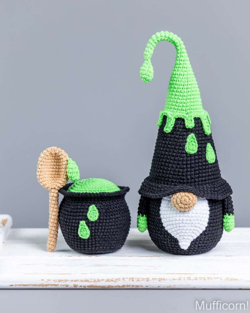 Halloween Crochet Patterns Gnome With Spider and Cauldron - Etsy