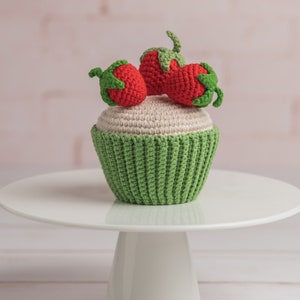 Crochet Strawberry Muffin Pattern, Crochet Food Pattern for Play ...