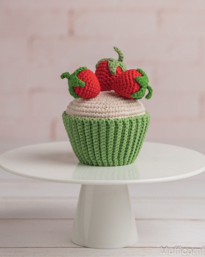 Crochet Strawberry Muffin Pattern, Crochet Food Pattern for Play ...
