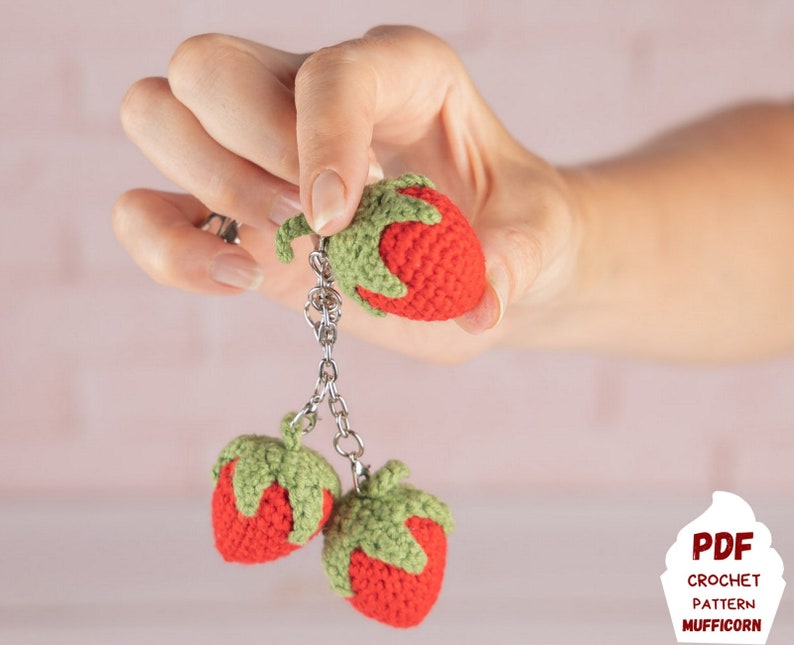 Strawberry Keychain Crochet Pattern, Food Crochet Keychain Pattern ...