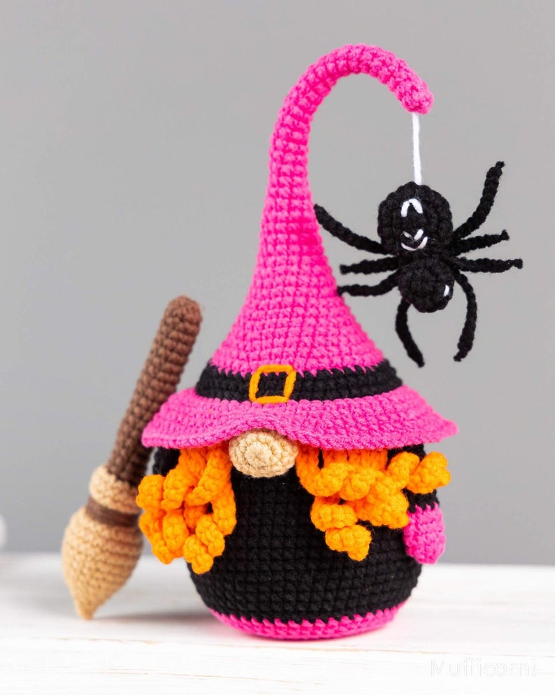 Halloween Crochet Gnome Patterns Witch Gnome Witch Broom And Etsy