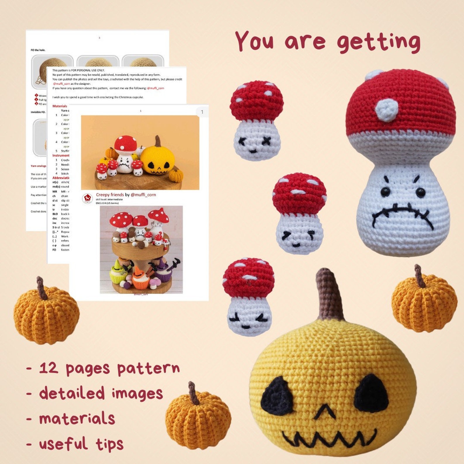 Halloween Crochet Pattern, Creepy Amigurumi Pattern, Crochet Pumpkin ...
