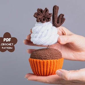 Crochet Pattern Fall Cupcake, Pumpkin Spice Crochet Cupcake Pattern ...