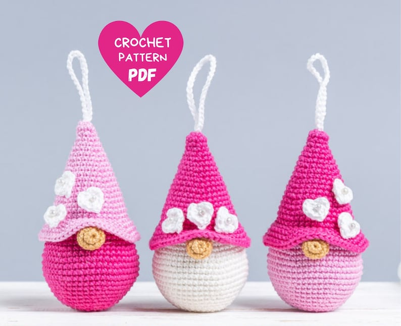 Crochet Patterns Gnome Keychain With Crochet Heart Crochet - Etsy
