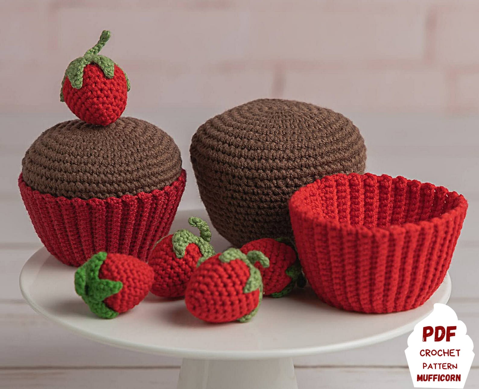 Crochet Strawberry Chocolate Muffin Pattern, Amigurumi Food Pattern for ...