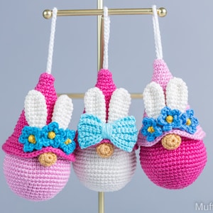 Crochet Patterns Easter Bunny Keychain With Crochet Flowers, Crochet ...