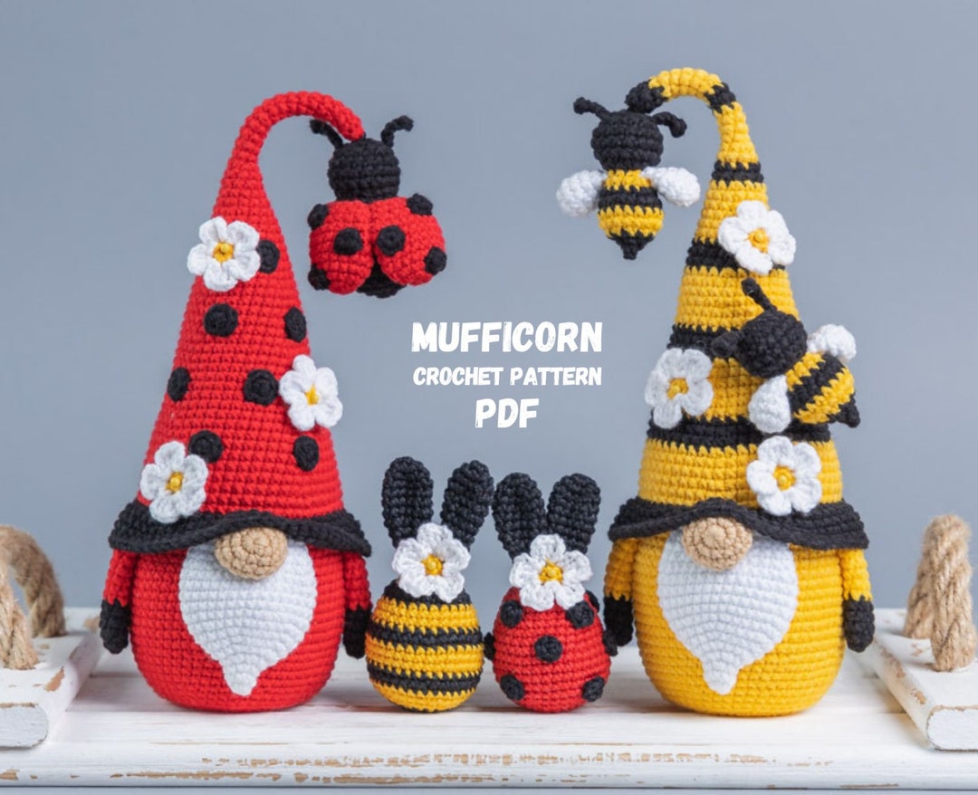 Crochet Patterns Gnome Ladybug, Bee Gnome & Crochet Easter Eggs, Gnome ...