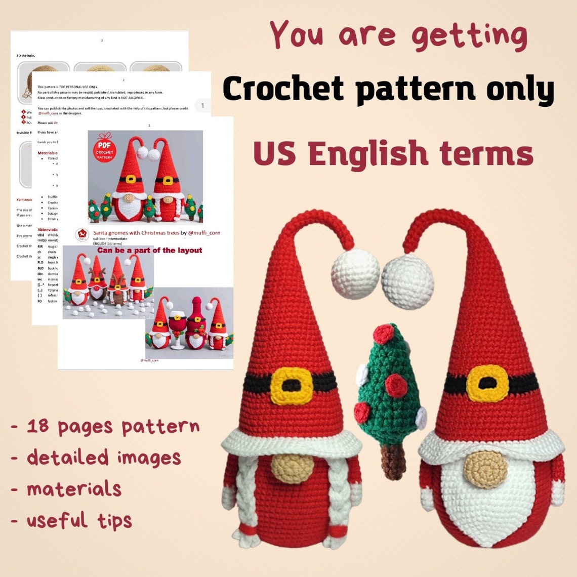 Christmas Crochet Patterns Santa Gnomes With Christmas Trees - Etsy