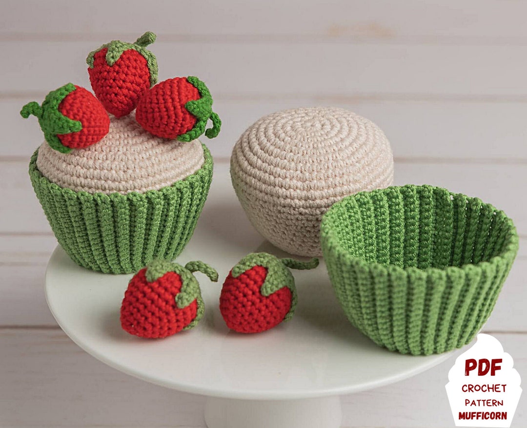 Crochet Strawberry Muffin Pattern, Crochet Food Pattern for Play ...