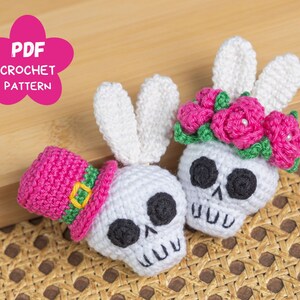 Easter Crochet Patterns Skull Keychain With Flowers, Crochet Bunny ...