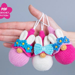 Crochet Patterns Easter Bunny Keychain With Crochet Flowers, Crochet ...