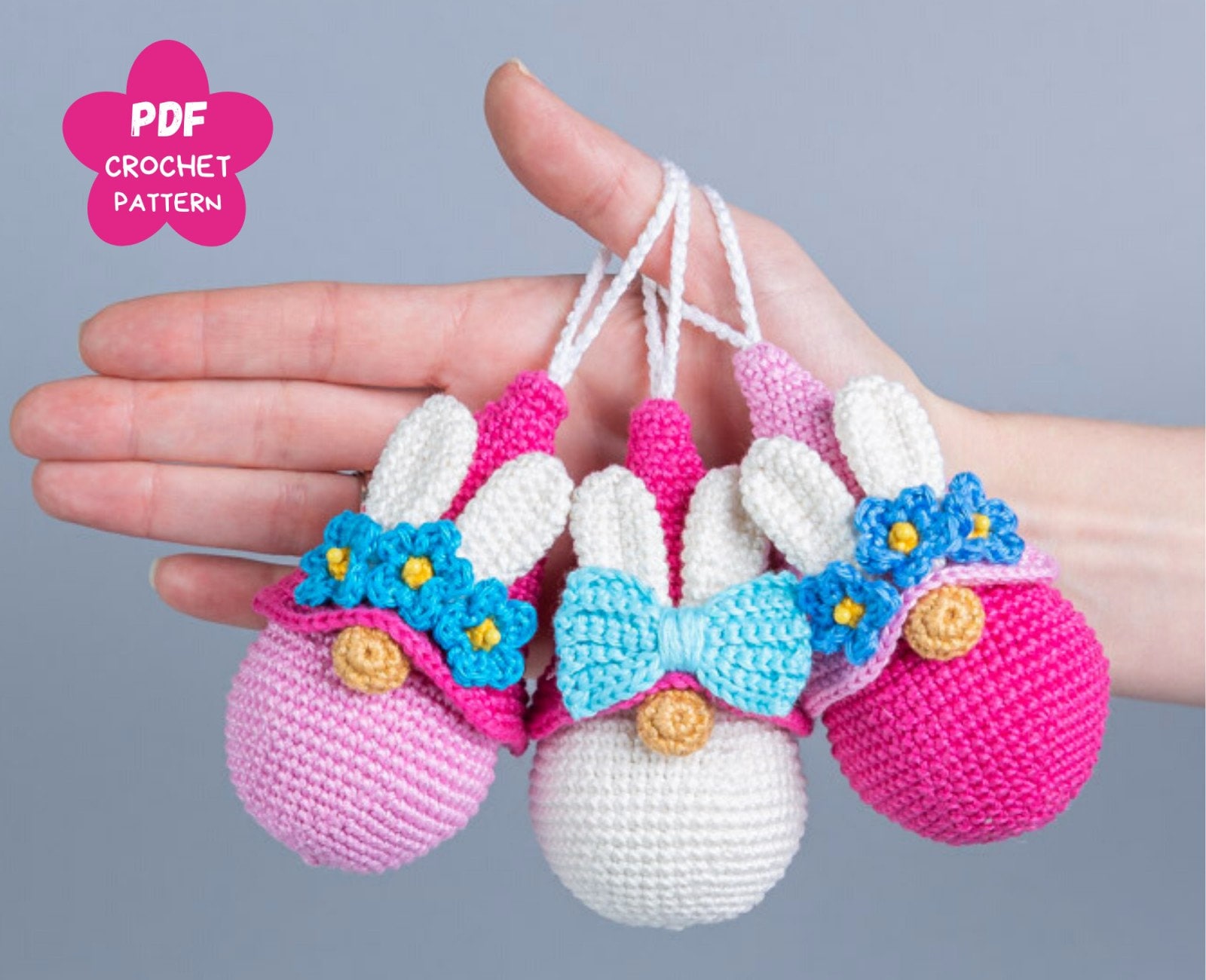 Crochet Patterns Easter Bunny Keychain With Crochet Flowers - Etsy Canada