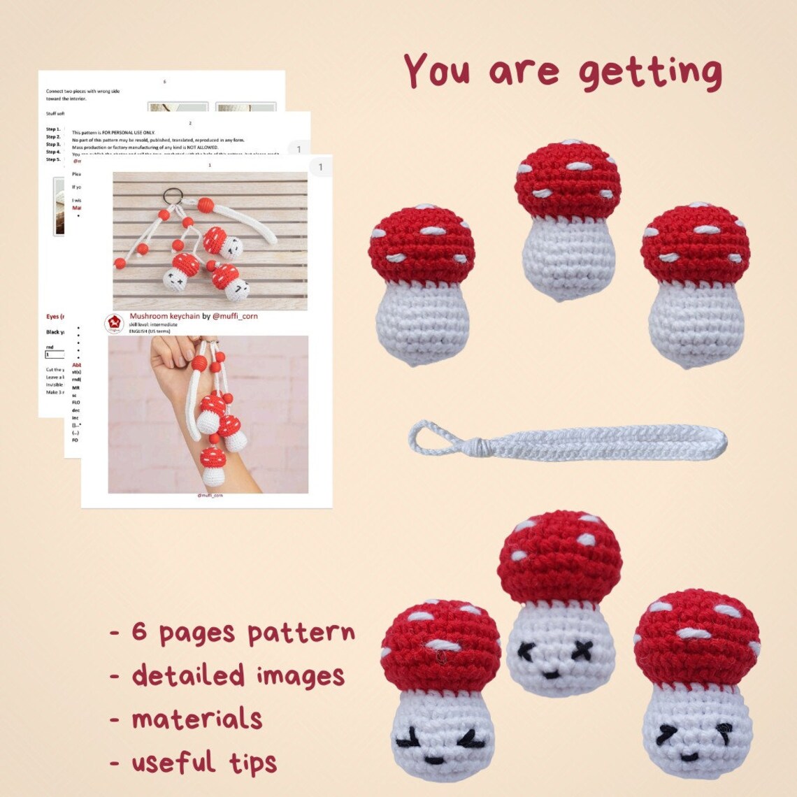 Mushroom Crochet Keychain Pattern Halloween Amigurumi - Etsy