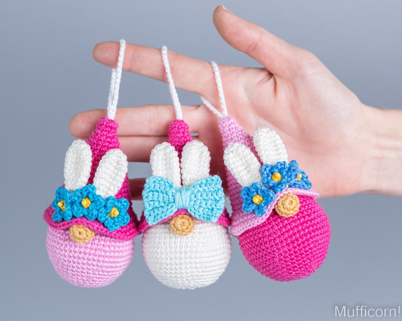 Crochet Patterns Easter Bunny Keychain With Crochet Flowers - Etsy