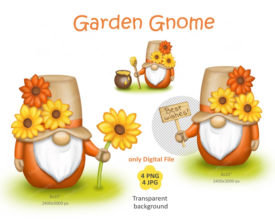 Garden Gnome PNG, Gnome Clipart, Sunflower Gnome Clip Art, Garden Gnome ...