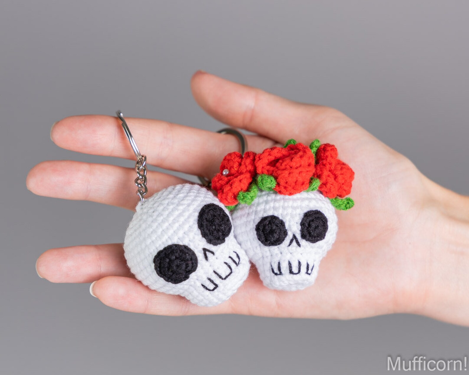 Halloween Crochet Patterns Skull Keychain With Flowers - Etsy